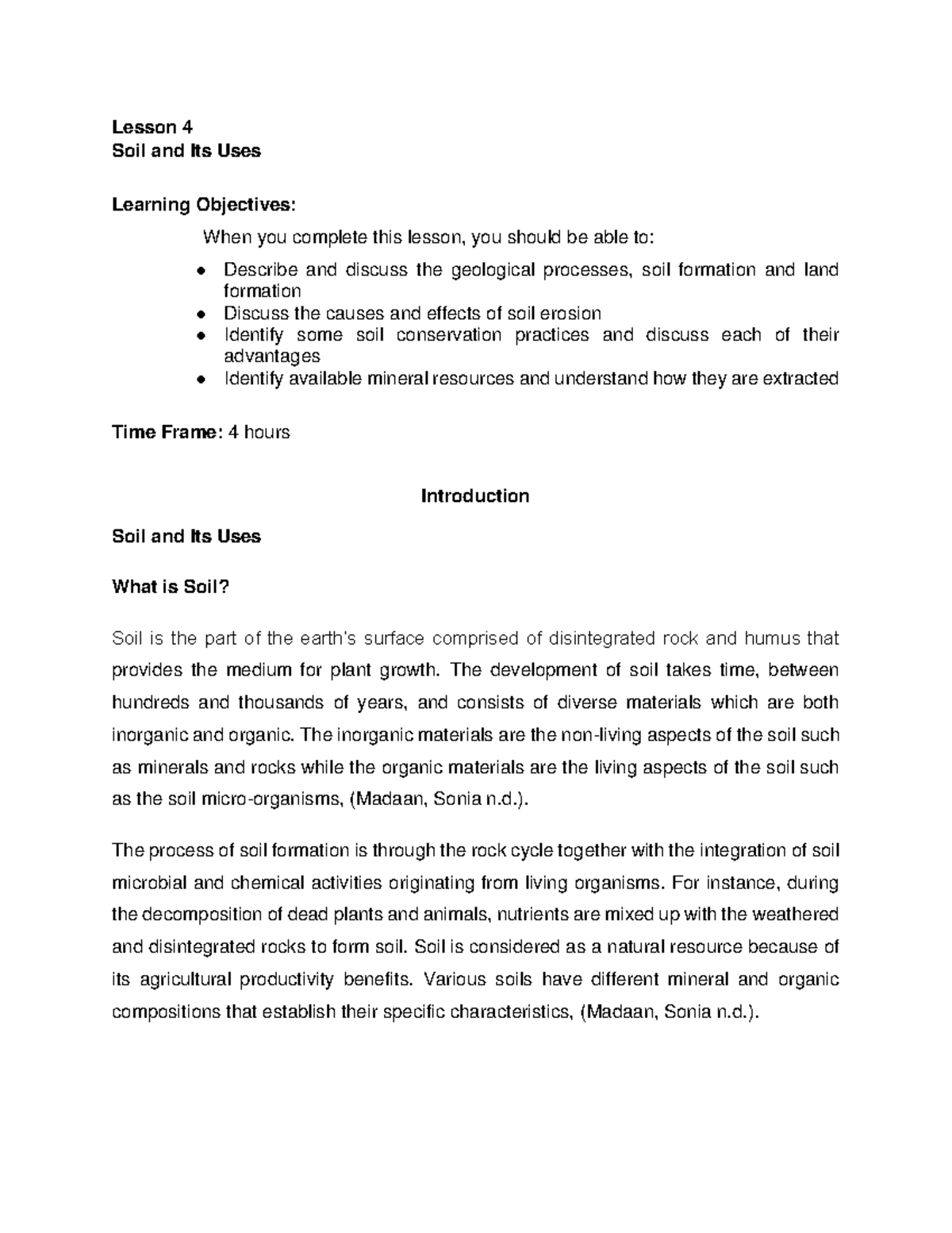 Lesson 4 - Soil and its Uses - Lesson 4 Soil and Its Uses Learning ...