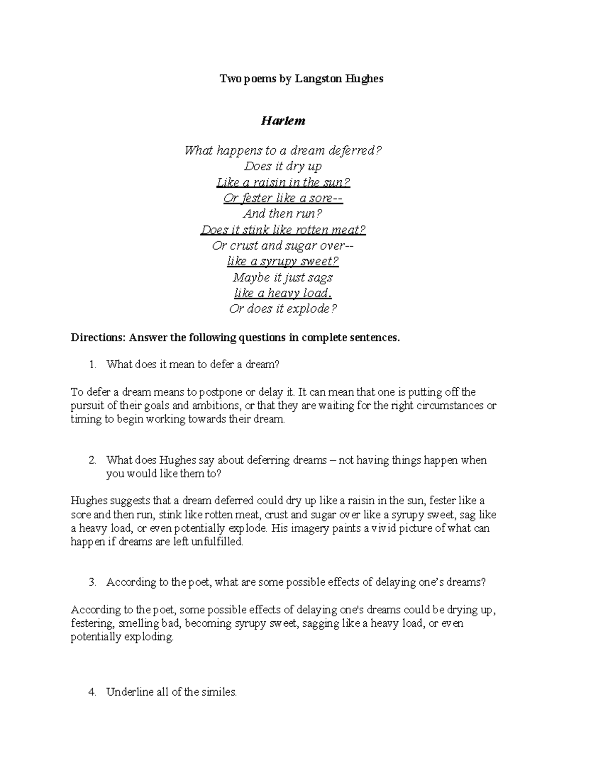 Langston Hughes Poetry - Two poems by Langston Hughes Harlem What ...