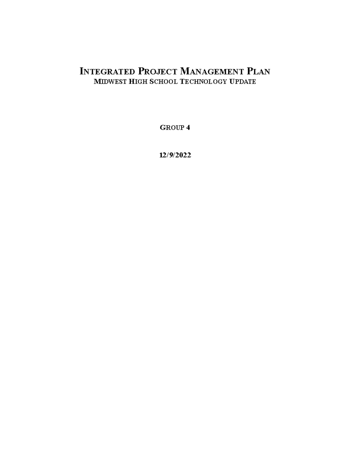 Integrated Project Management Plan Standalone - INTEGRATED PROJECT ...