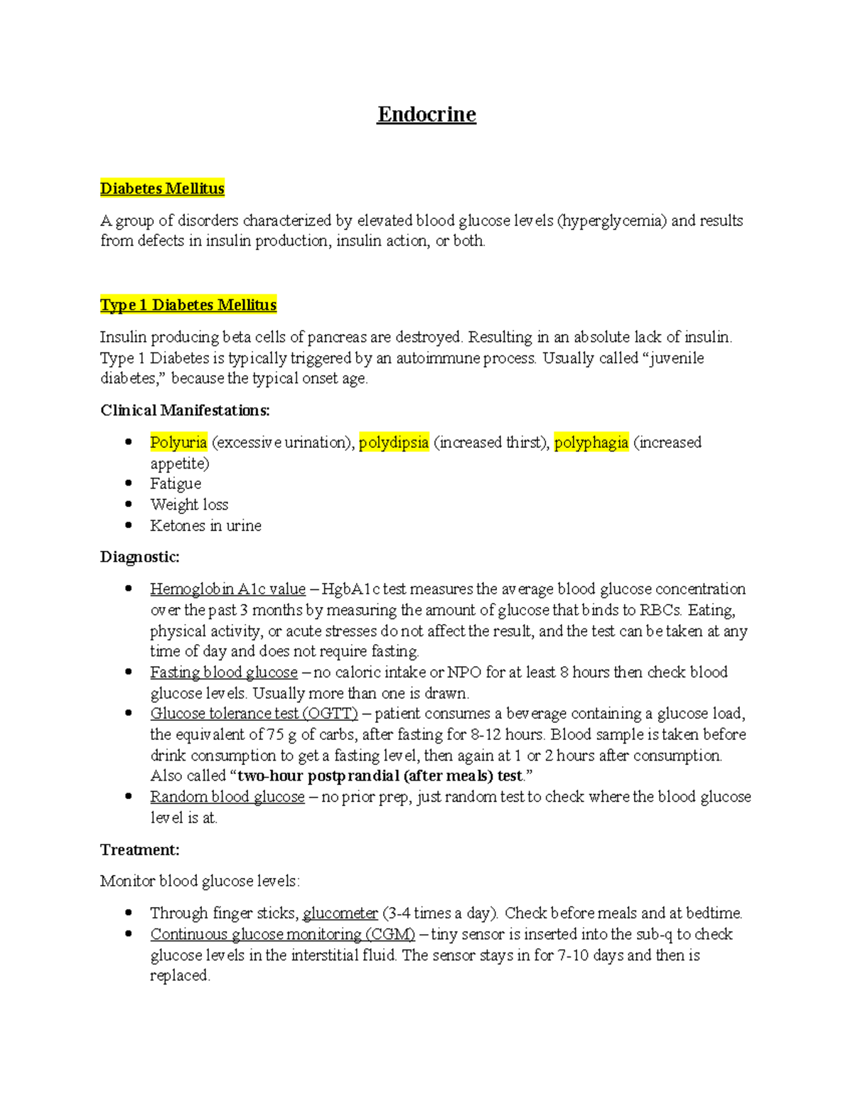 Endocrine Notes - Endocrine Diabetes Mellitus A group of disorders ...