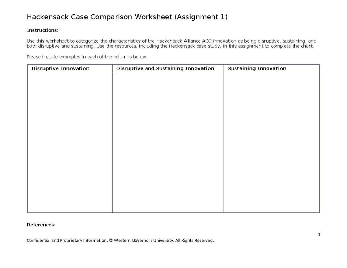 A1 hackensack comparison worksheet - Hackensack Case Comparison Worksheet (Assignment 1) - Studocu