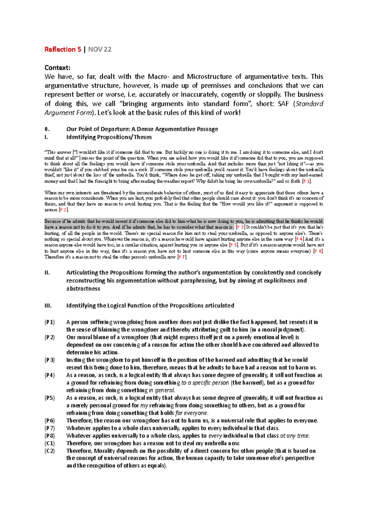 Reflection 5 - This argumentative structure, however, is made up of ...