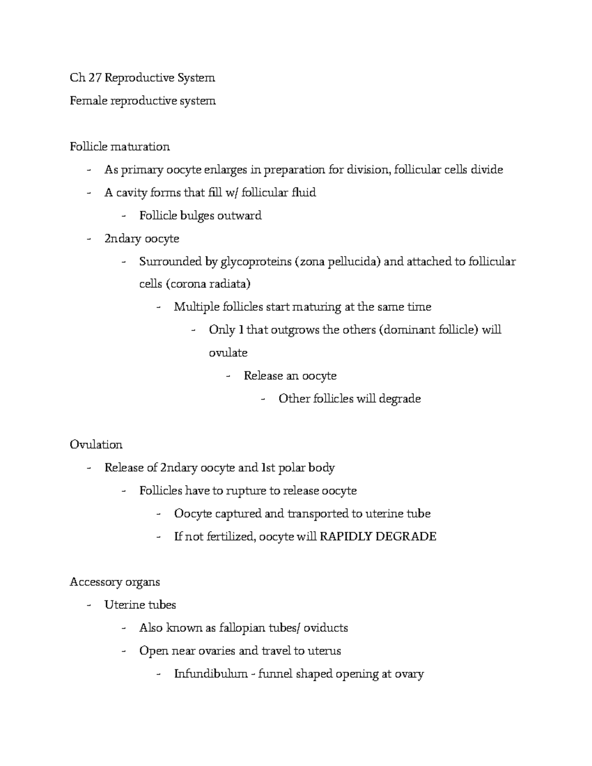 Reproductive System (BIO 134) - Ch 27 Reproductive System Female ...