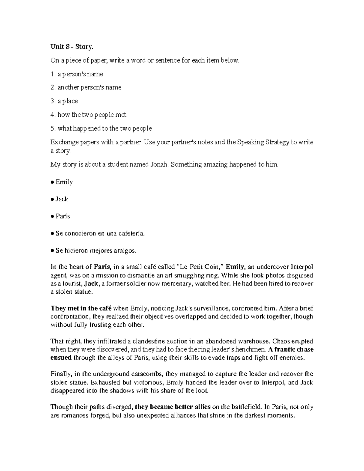 Unit 8 - Story - Unit 8 - Story. On a piece of paper, write a word or ...