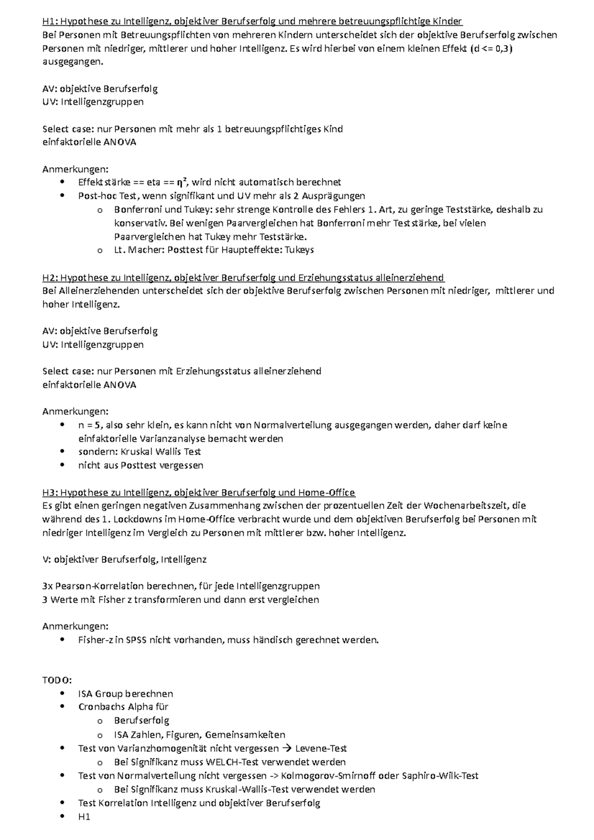 Hypothesen - kurze mitschrift, inkl. überlegungen - H1: Hypothese zu ...