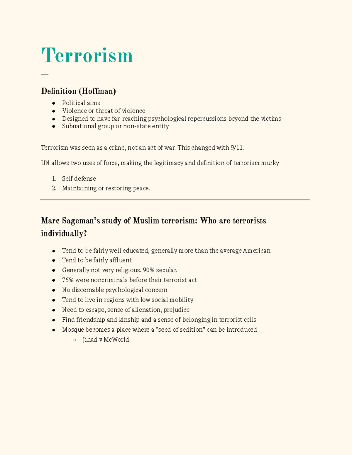 IR and terrorism - Terrorism ___ Definition (Hoffman) Political aims ...