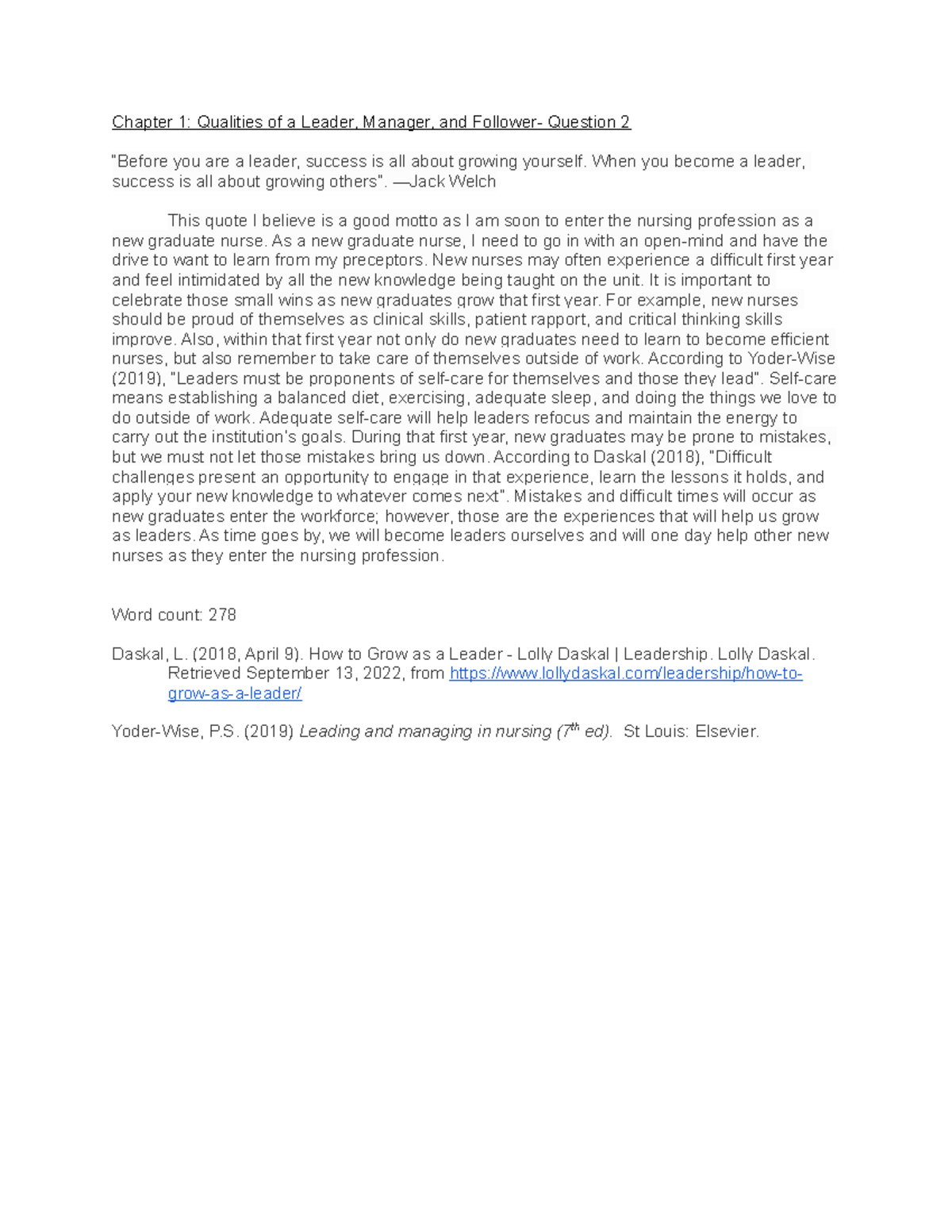 Leadership Discussion 1 - Chapter 1: Qualities of a Leader, Manager ...