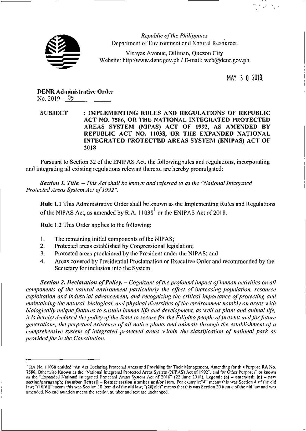 DAO 2019-05 IRR Enipas ACT - Republic of the Philippines. Department of ...