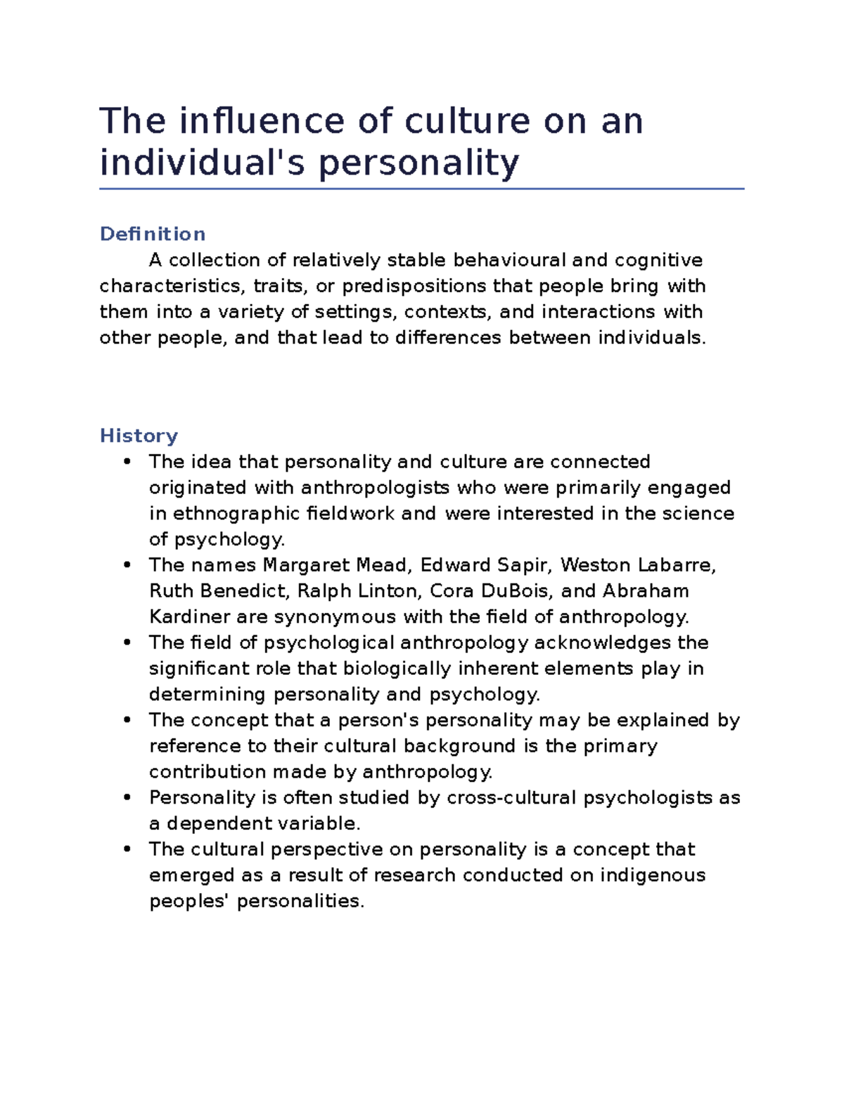 The influence of culture on an individual's personality - The influence ...