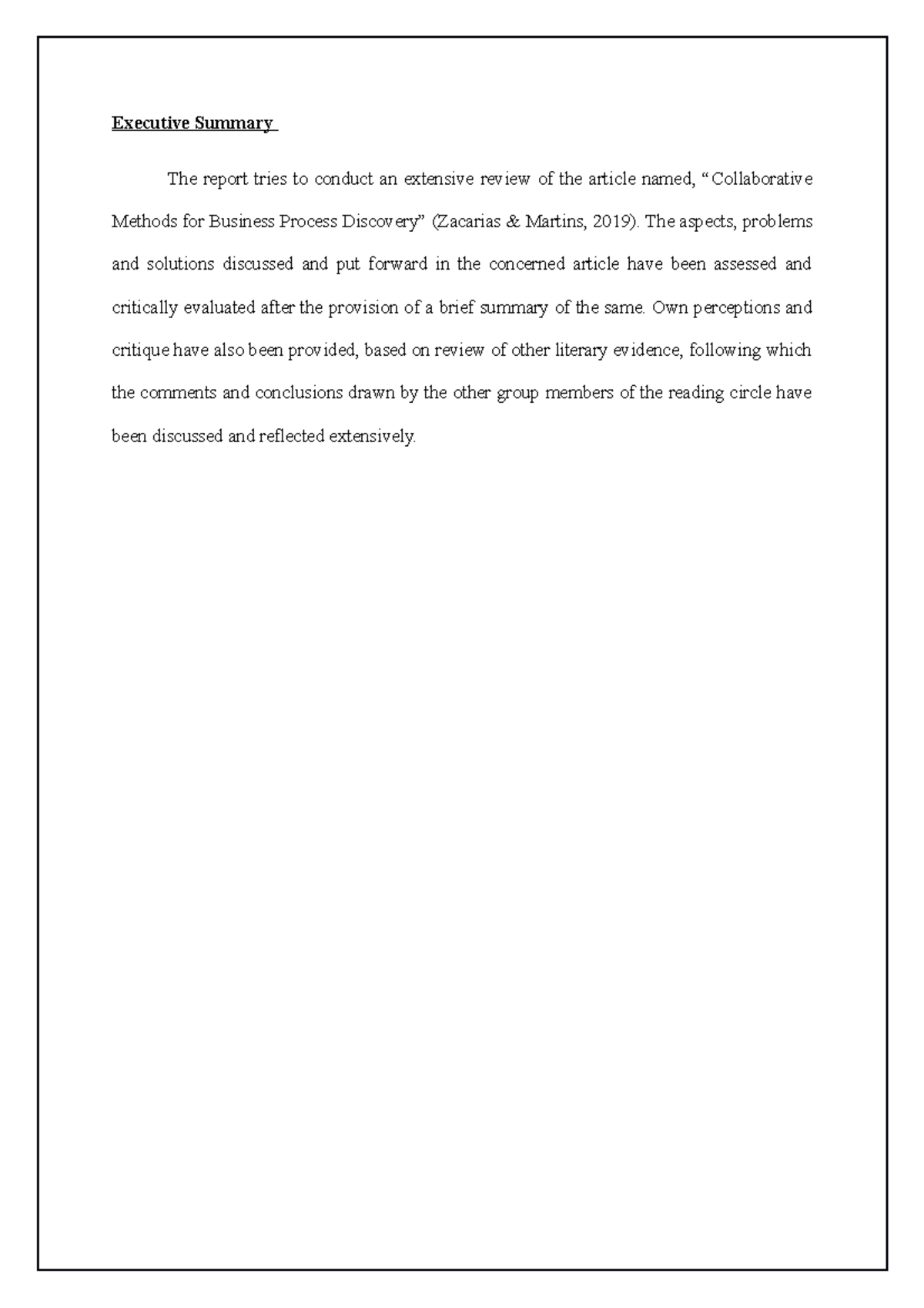 Itech 5404-Reading Circle - Executive Summary The report tries to ...
