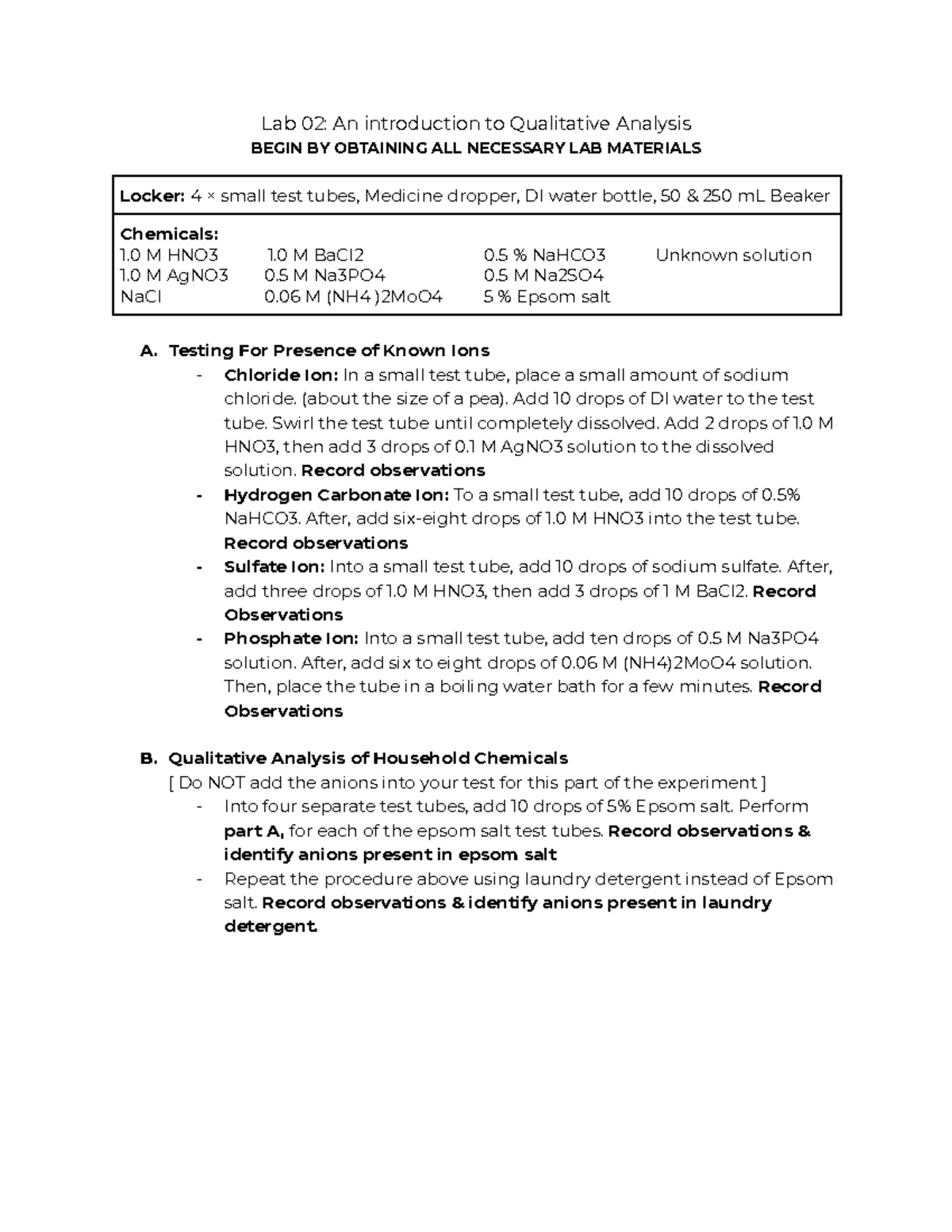 CHEM 200 Pre-Labs - Google Docs - Lab 02: An introduction to Qualitative Analysis BEGIN BY ...