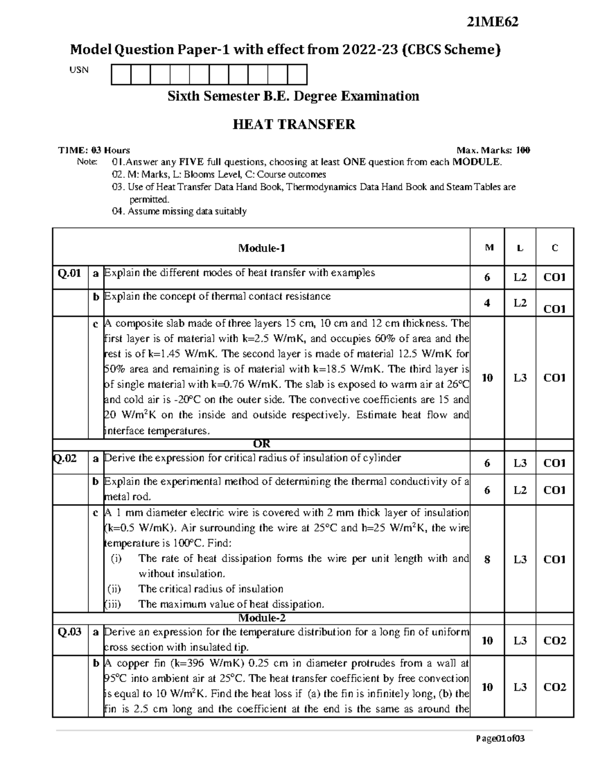 21ME62set1 - Model question paper - 21ME Page0 1 of 03 Model Question ...