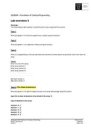 COS10008 TP12022 Week8 Lab Activity 1 - COS10008 – Foundations of Technical Programming ...