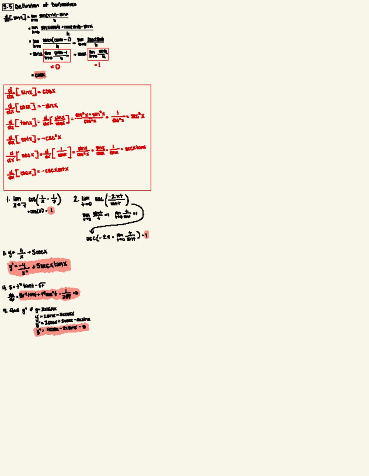 MATH 1426 Course notes - 5 Definition of Derivatives [ sin ×] = lim h ...