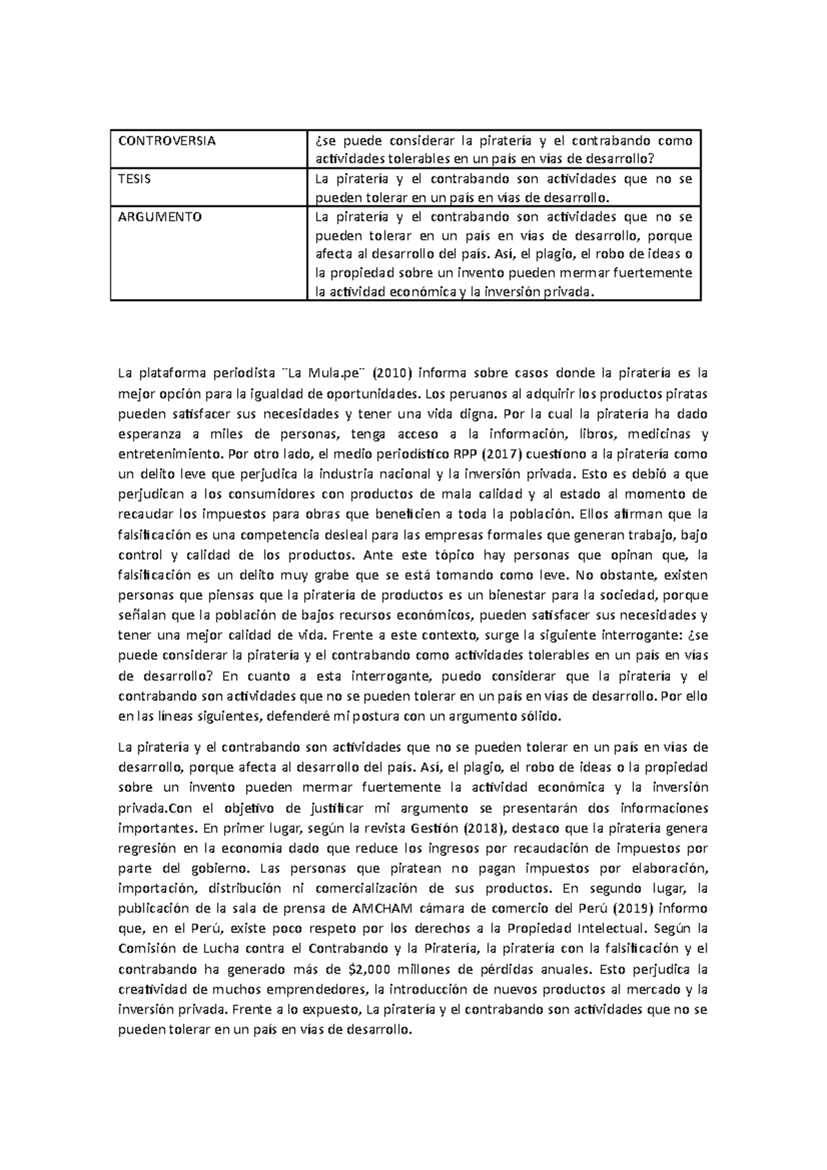 Trabajo grupal - CONTROVERSIA ¿se puede considerar la piratería y el ...
