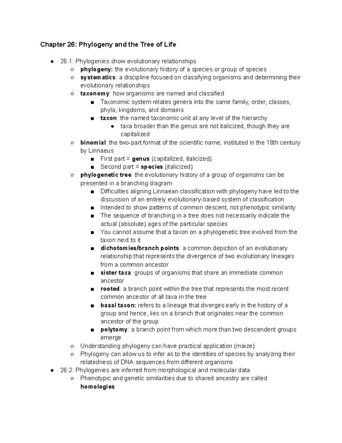 Chapter 26 Phylogeny and the Tree of Life - Studocu