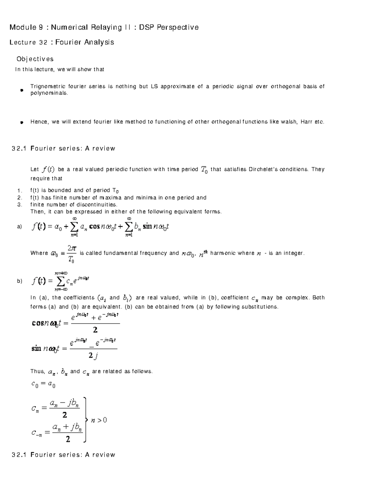 Lecture-32 - Numerical Relaying II: DSP Perspective: Fourier Analysis - Module 9 : Numerical ...