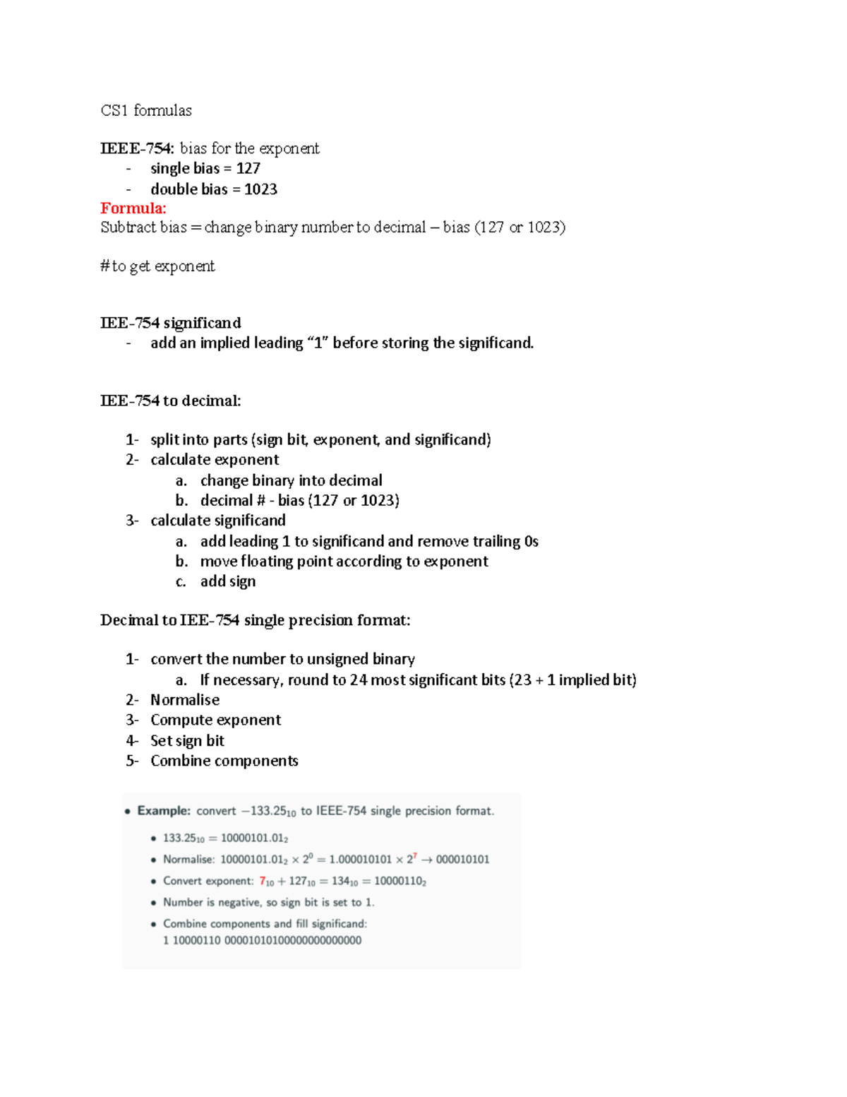 CS1 Formulas for Revision - CS1 formulas IEEE-754: bias for the ...