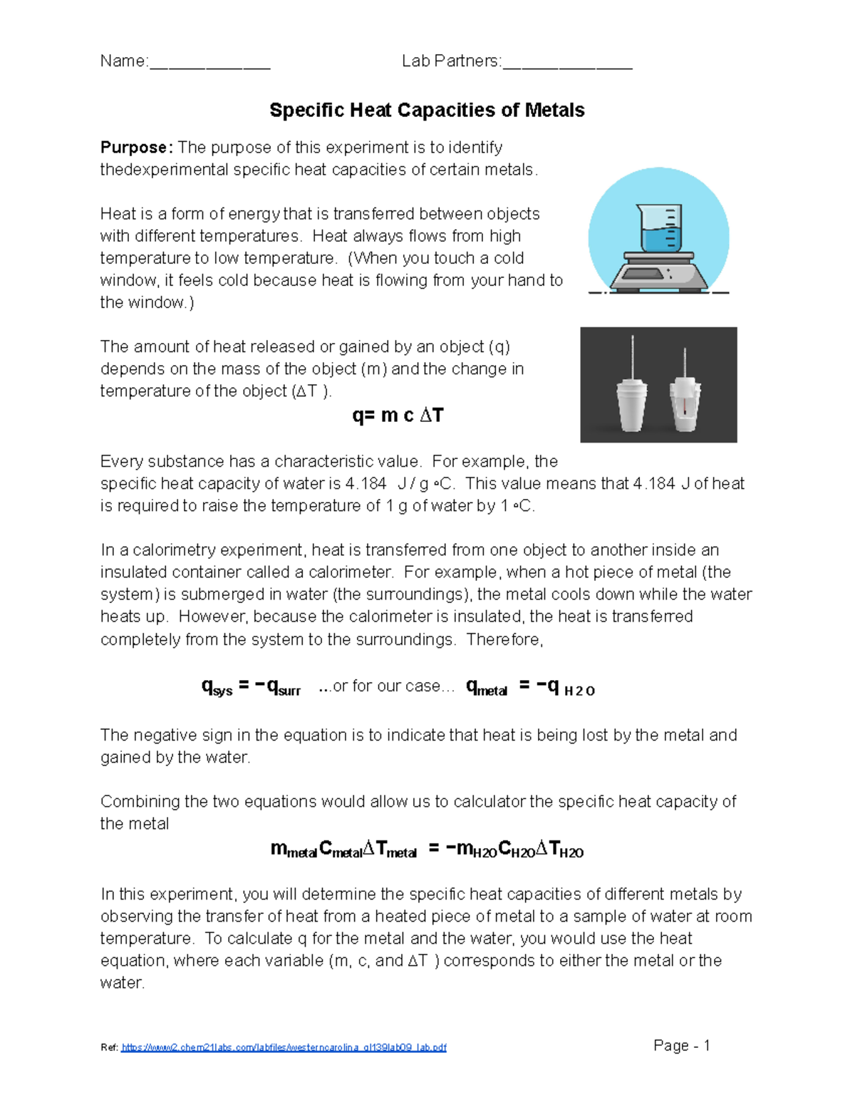 Specific Heat Capacities of Metals - Specific Heat Capacities of Metals ...