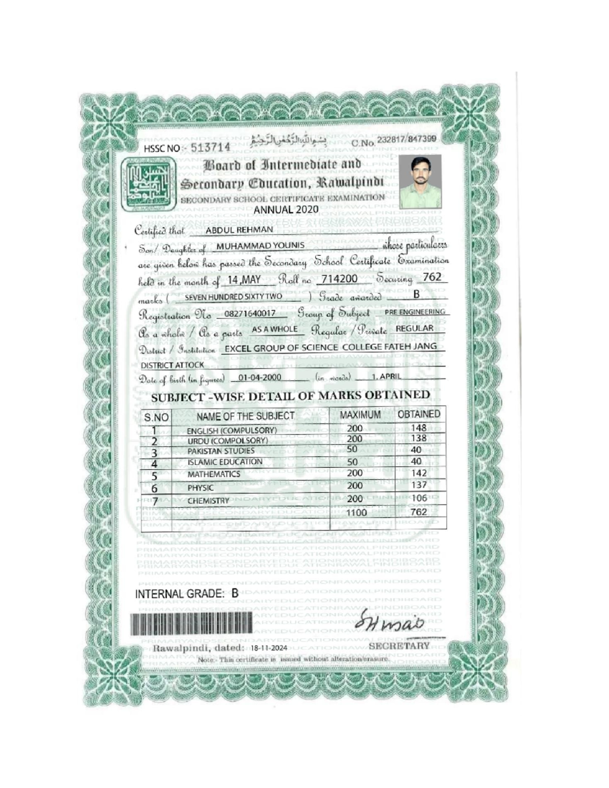 Abd - Nnncnx - HSSC 513714 C. Board of Intermediate and Secondary ...