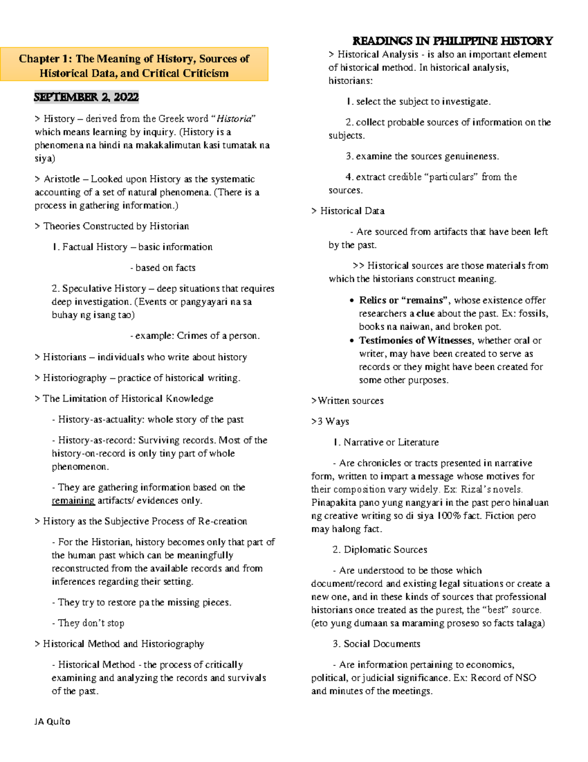 RPH Trases Reviewer - Readings in Philippine History JA Quito September ...