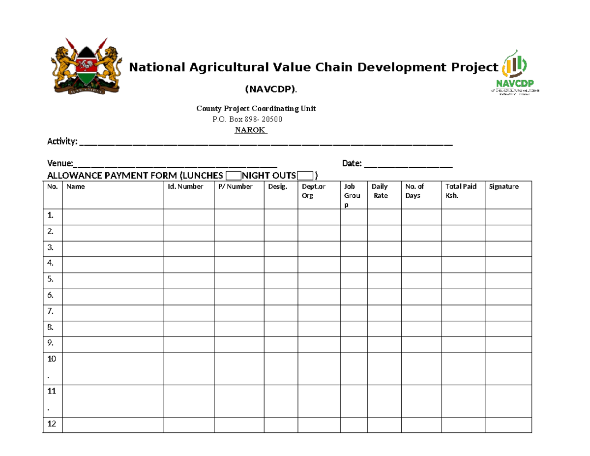 Allowance payment form-2 - National Agricultural Value Chain ...