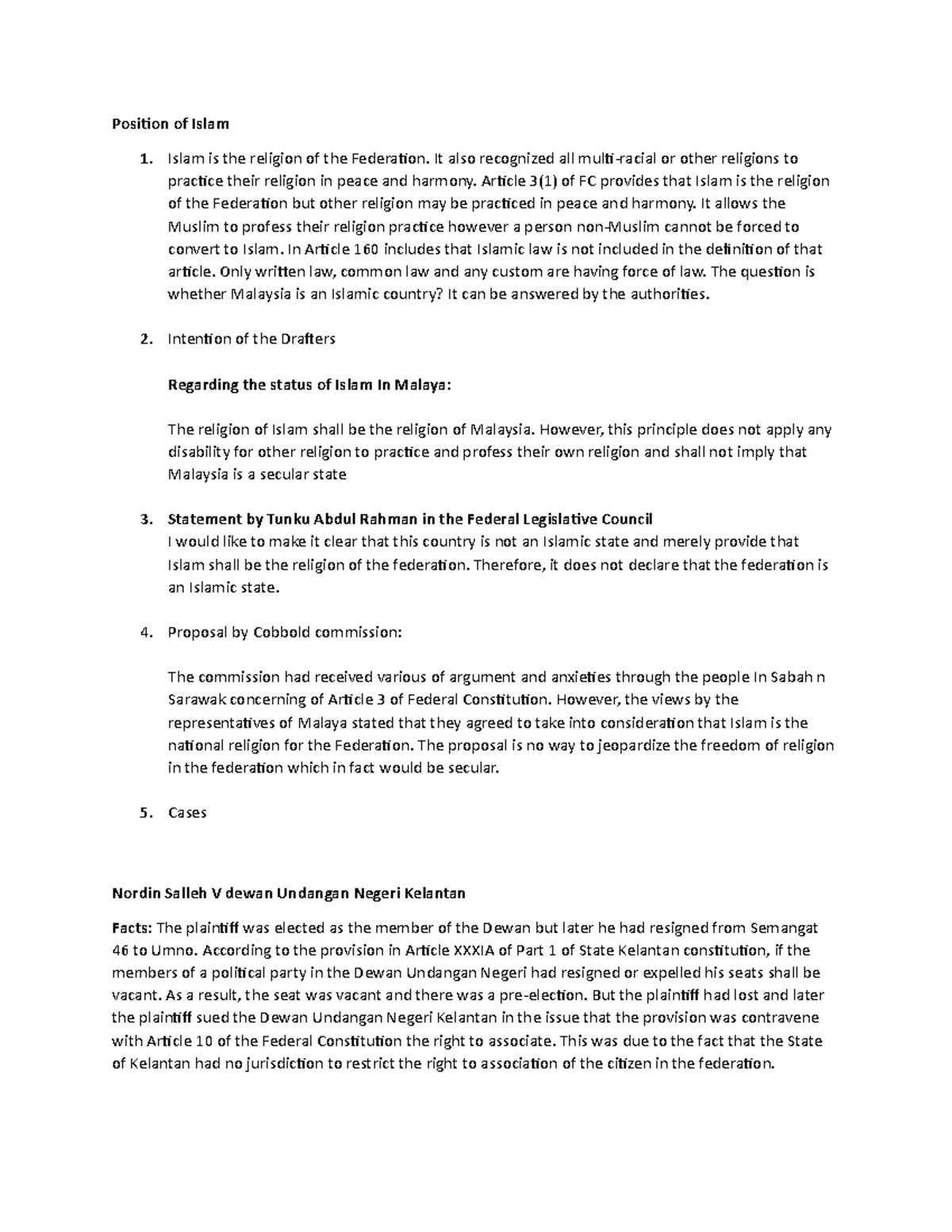 Position of Islam - good - Position of Islam 1. Islam is the religion ...