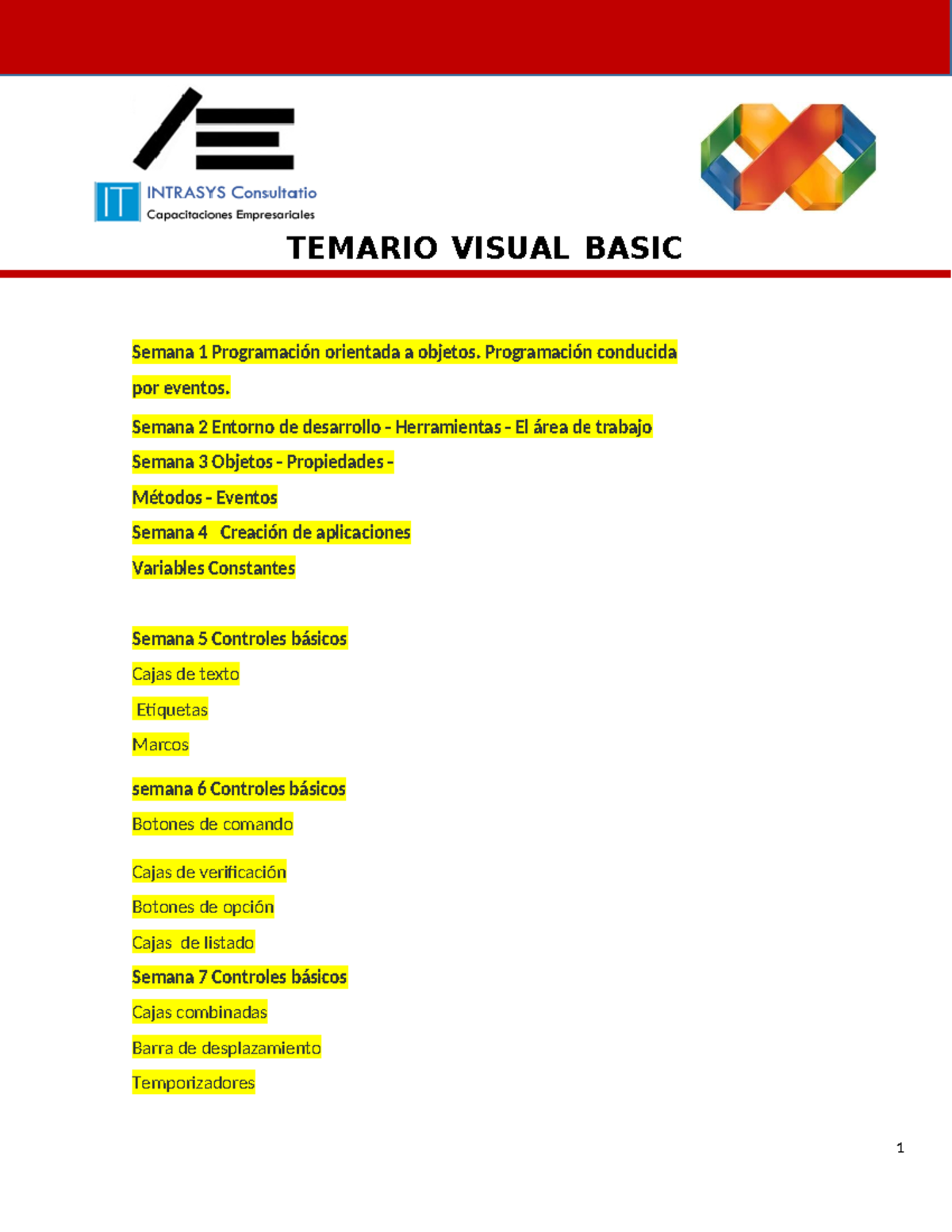 Temario DE Visual Basic - 6 Semana 1 Programación orientada a objetos. Programación conducida ...