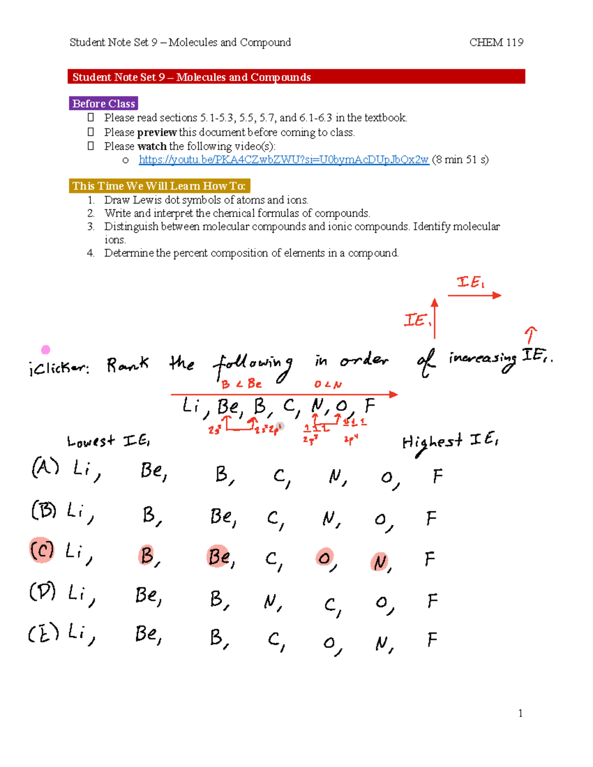 [Annotated] Student Note Set 9 - Molecules and Compounds - Student Note ...