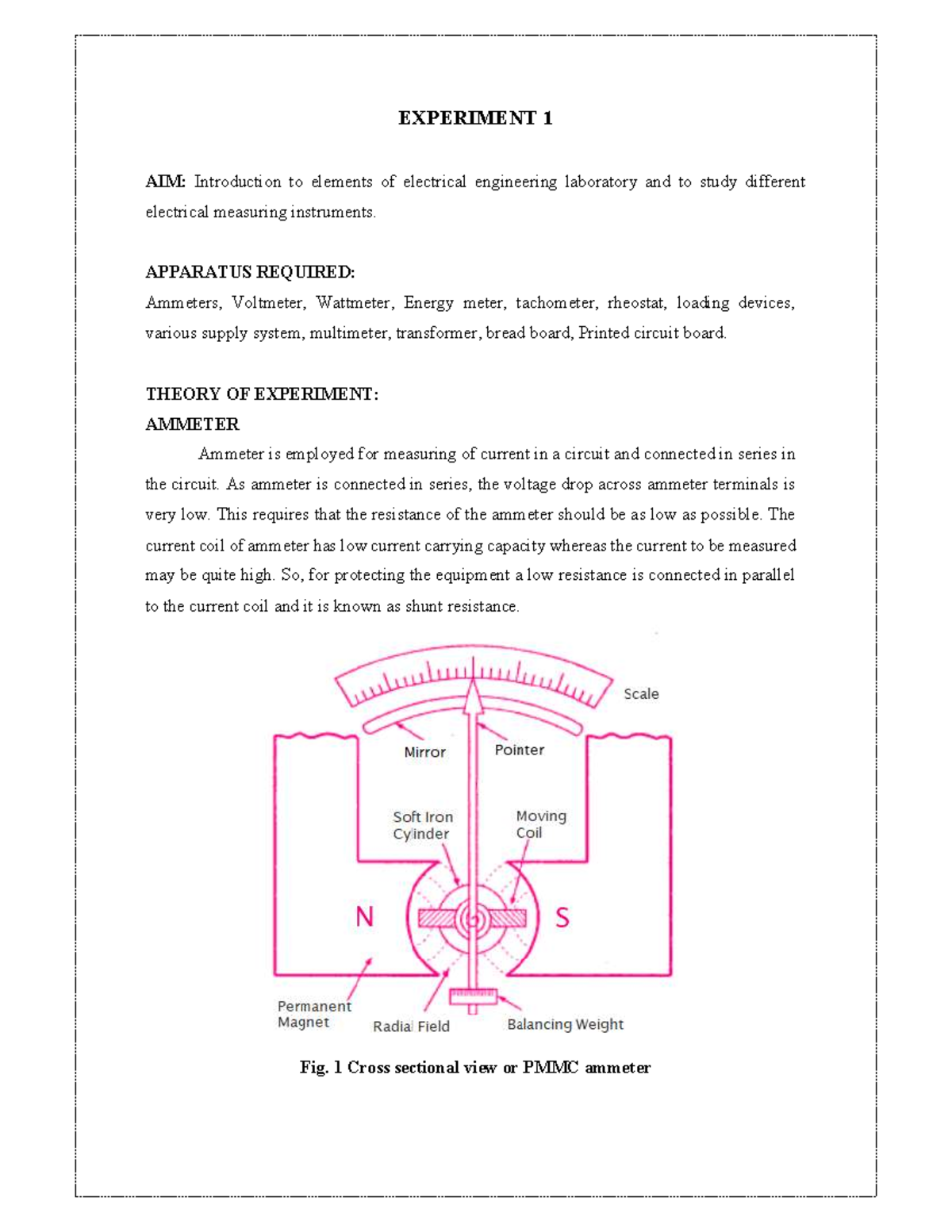 Experiment 1 - EXPERIMENT 1 AIM: Introduction to elements of electrical ...