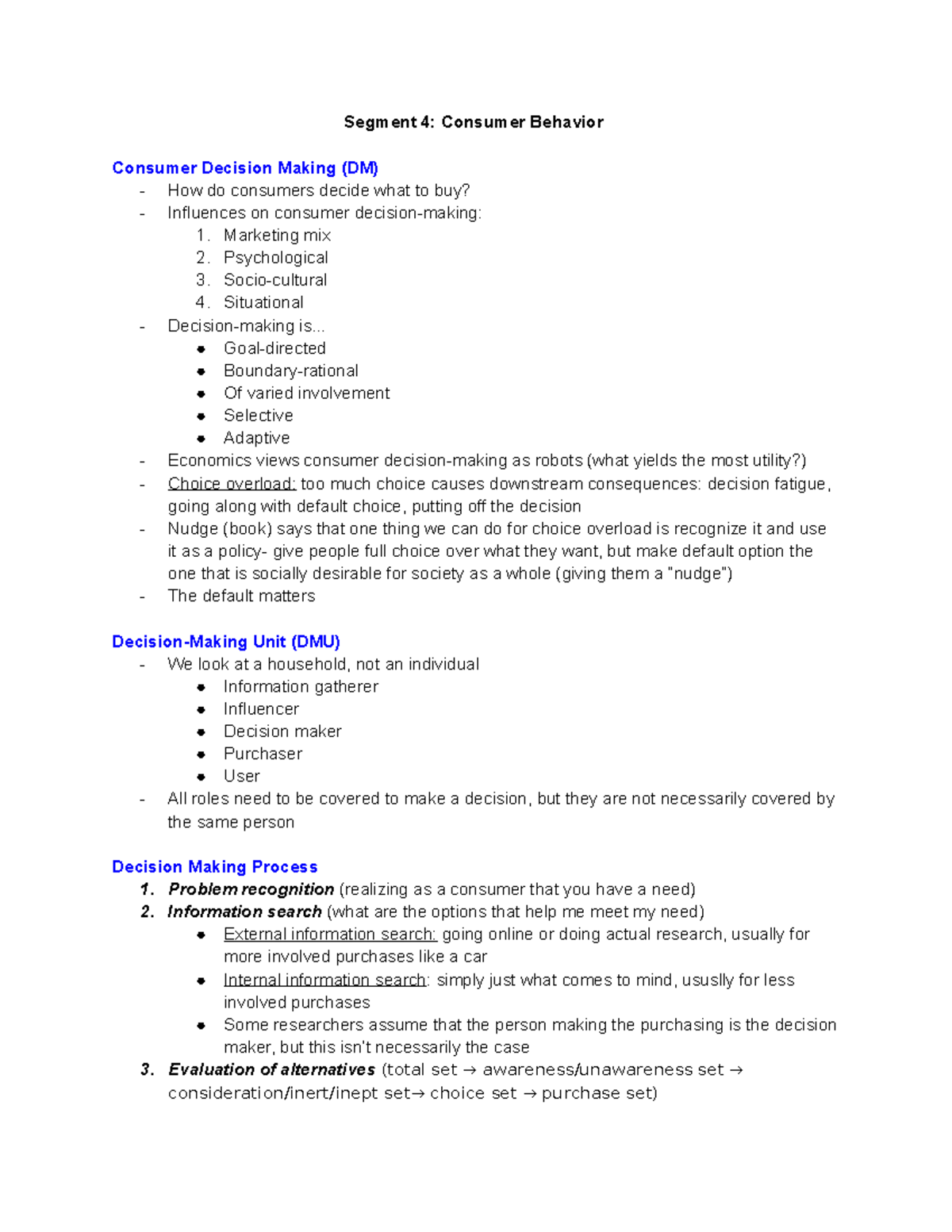 Segment 4 - Segment 4: Consumer Behavior Consumer Decision Making (DM ...