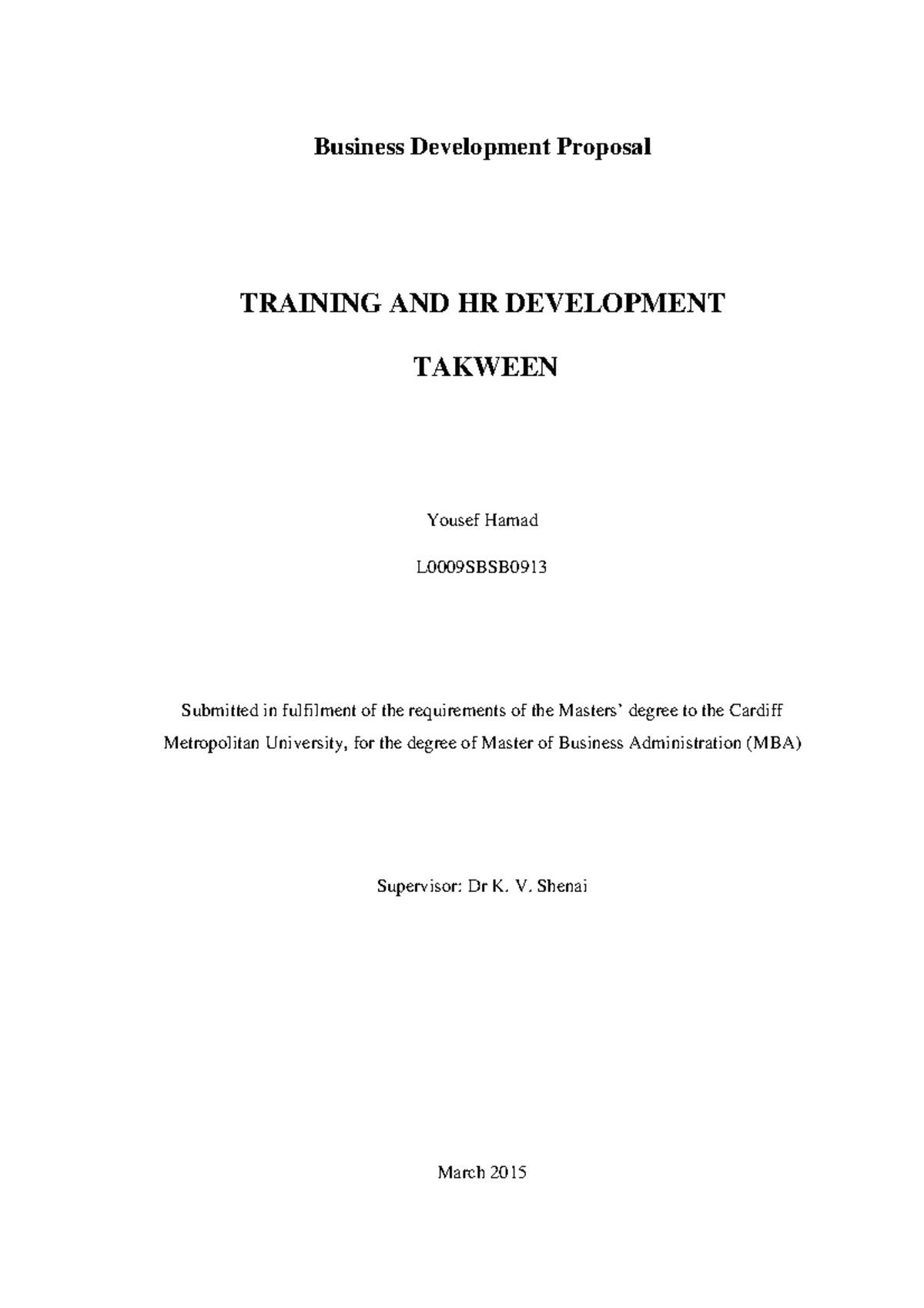 Business Development Proposal - Business Development Proposal TRAINING ...