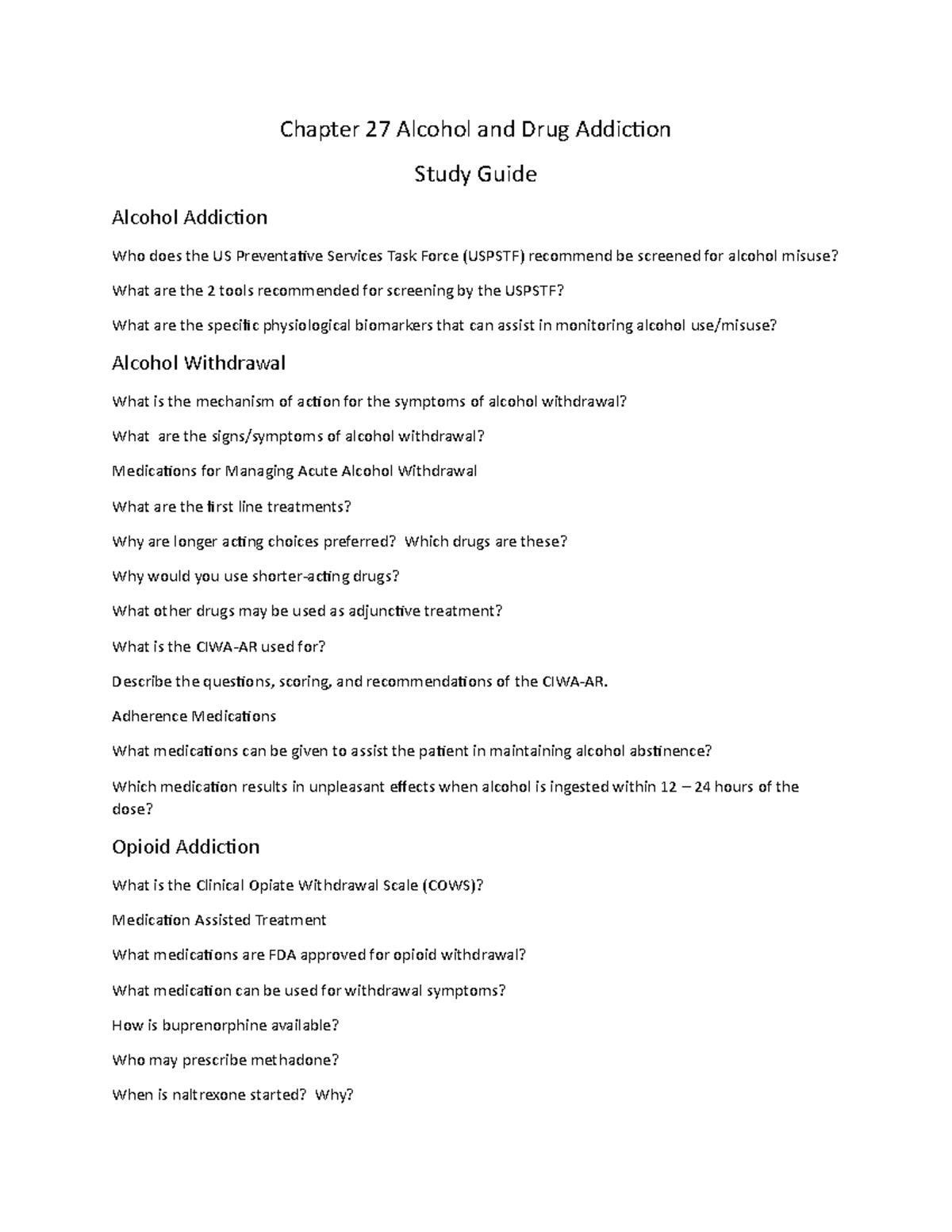 Chapter 27 Alcohol and Drug Addiction - Chapter 27 Alcohol and Drug ...