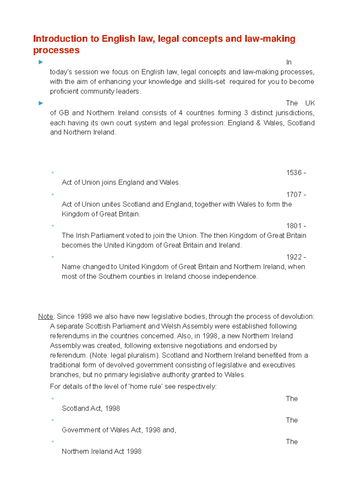 Introduction to English law, legal concepts and law-making processes ...