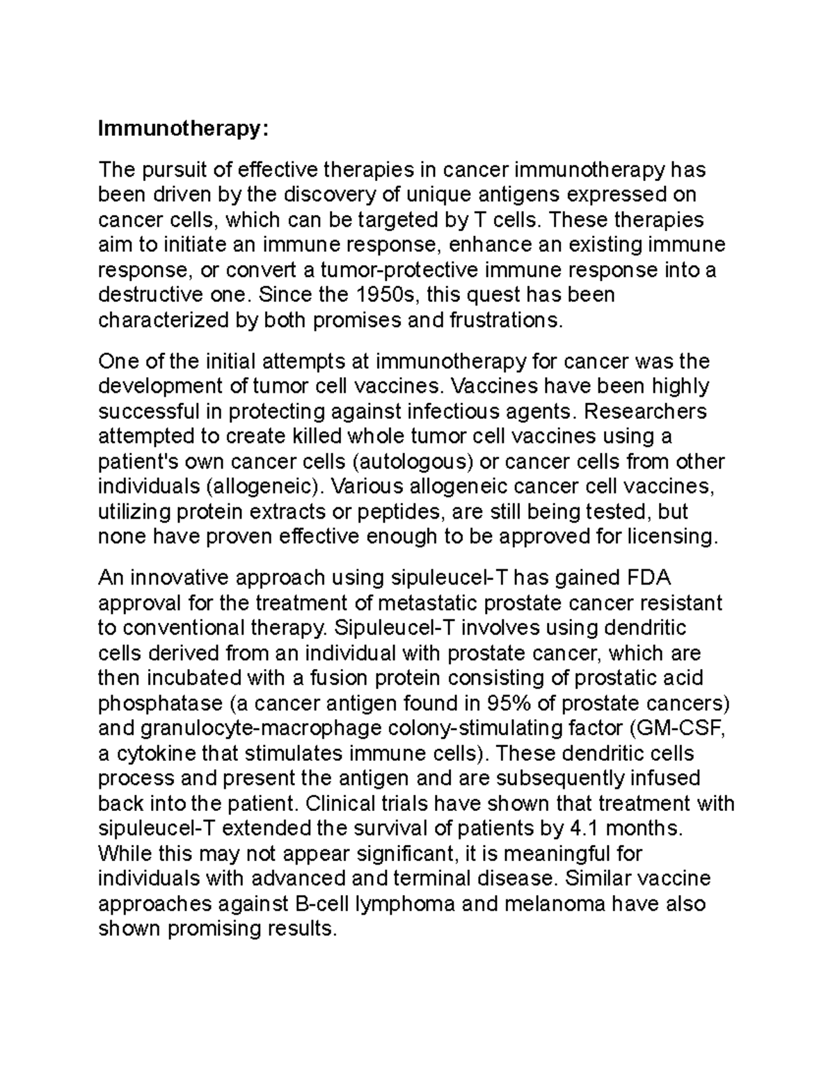 Immunotherapy - Notes - Immunotherapy: The pursuit of effective ...