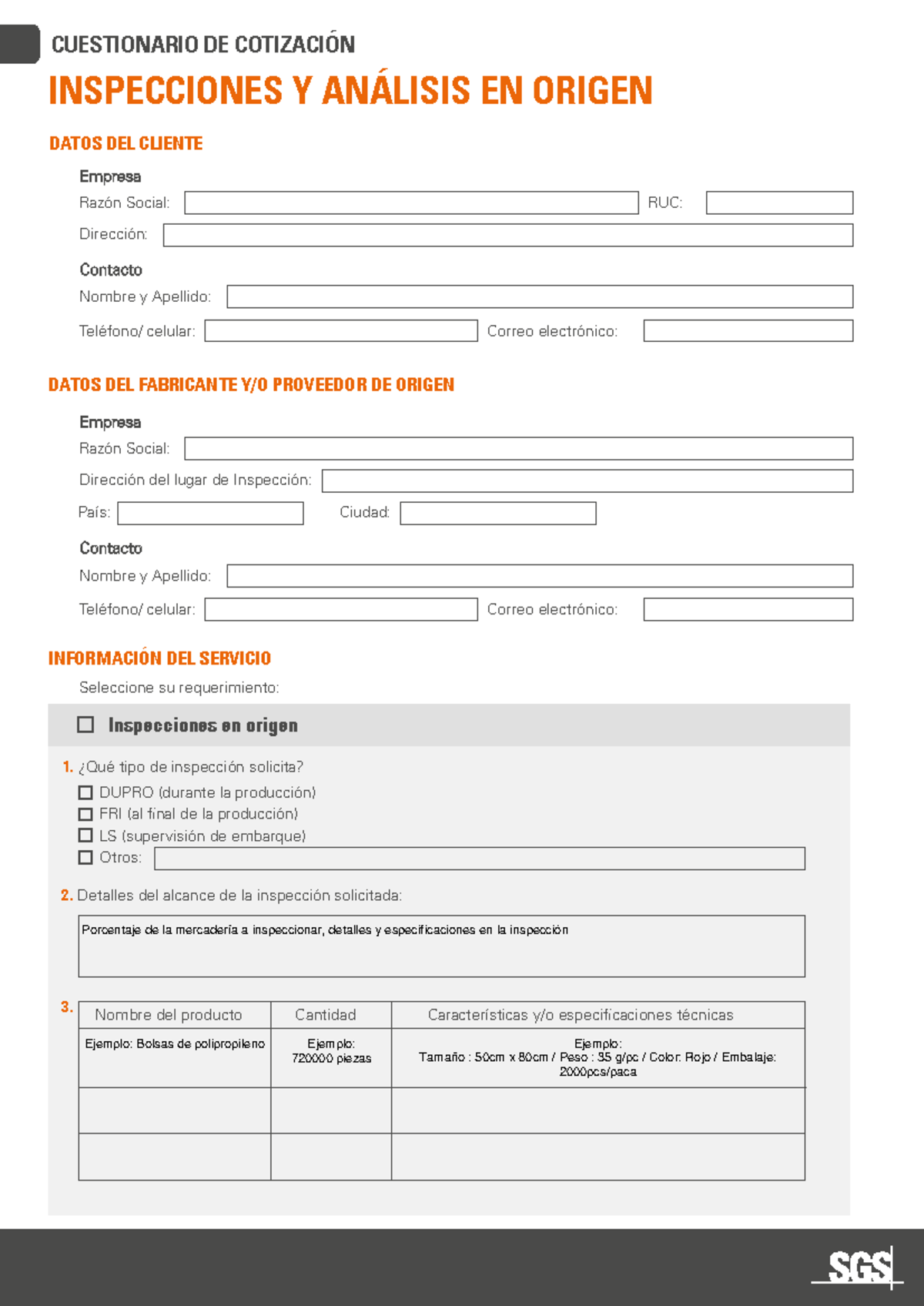 48. Formulario Inspecciones en Origen - INSPECCIONES Y ANÁLISIS EN ORIGEN CUESTIONARIO DE ...