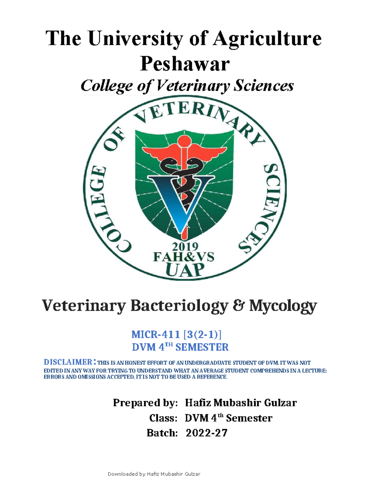 Vet.Bacteriology & Mycology - The University of Agriculture Peshawar College of Veterinary ...
