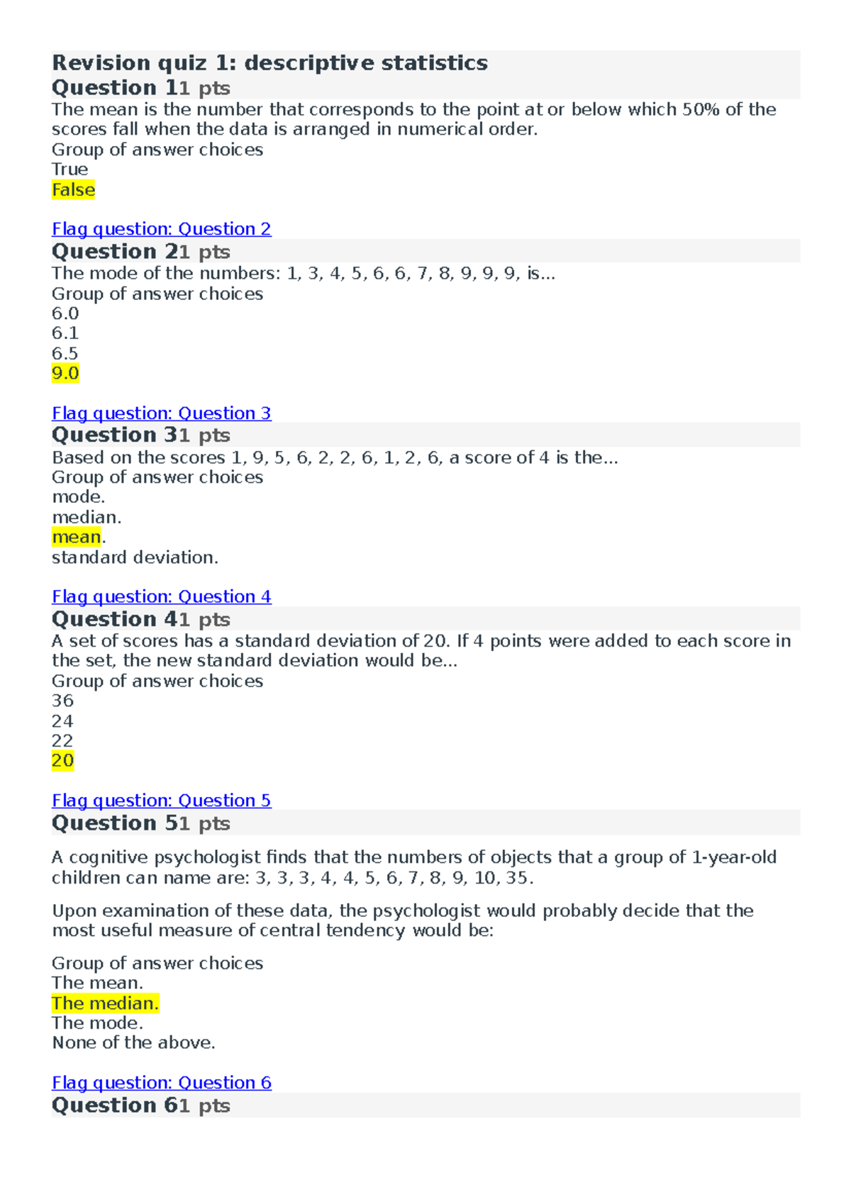 Practice Quiz questions - Revision quiz 1: descriptive statistics ...