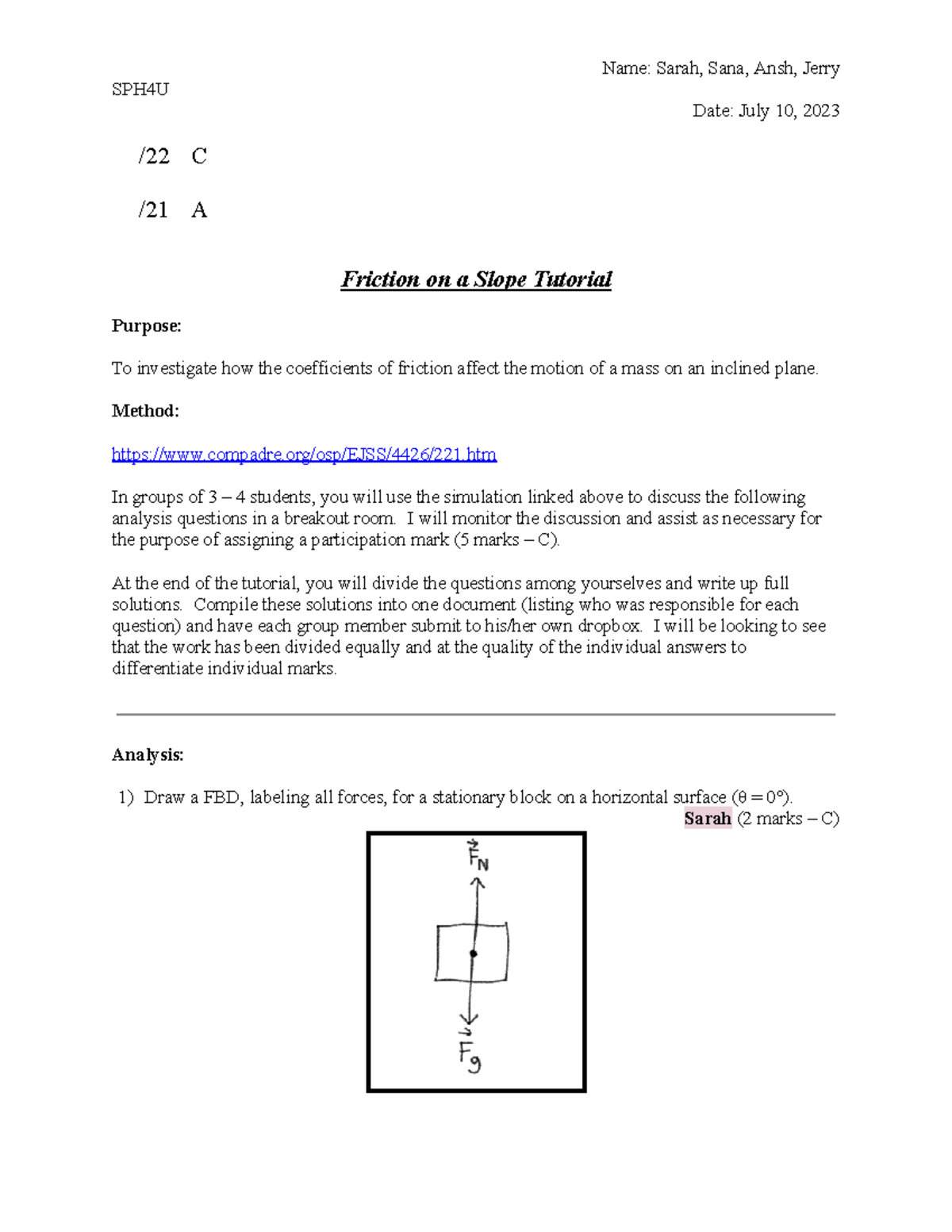 01 Friction on a Slope Simulation - Studocu