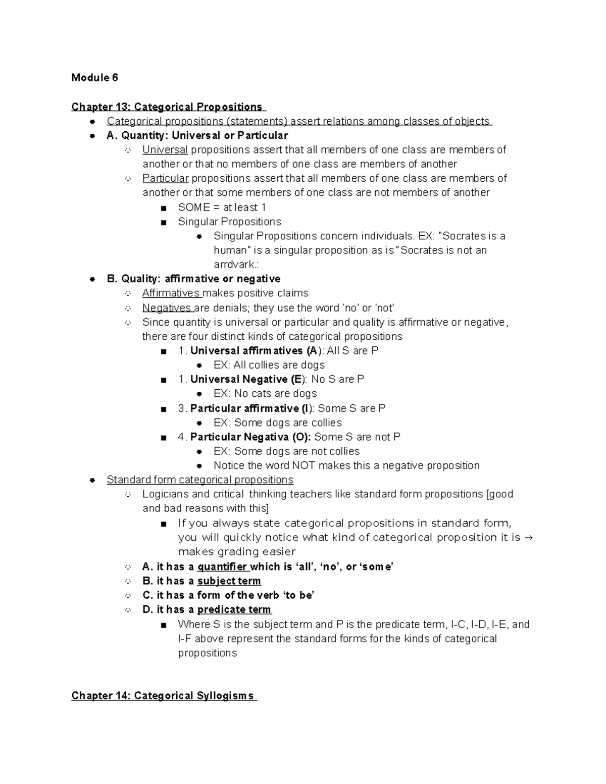 Module 6 Lecture Notes Used For Quizzes Tests For The Critical Thinking Course I Took
