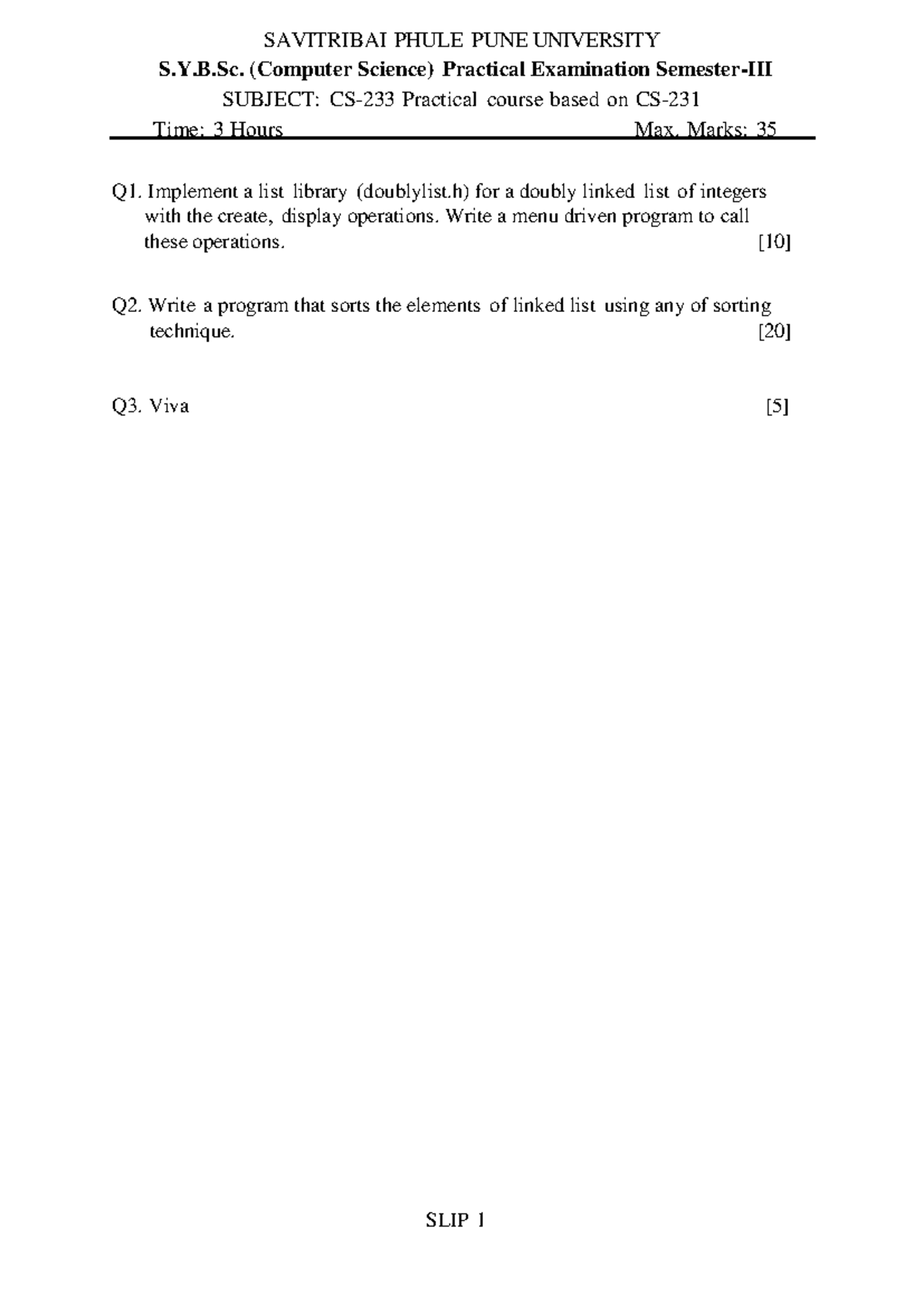 Sybcs Sem Iii Computer Science Practical Slips Syb Computer Science Practical Examination