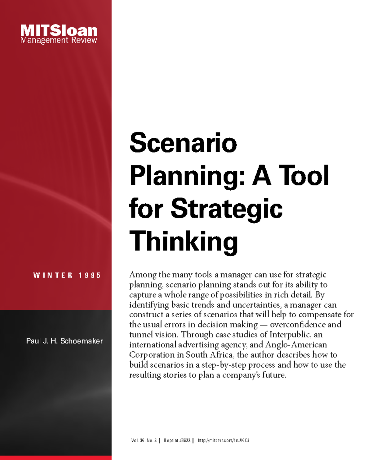 MIT SMR -Scenario Planning A tool for Strategic Thinking - WINTER 1995 ...
