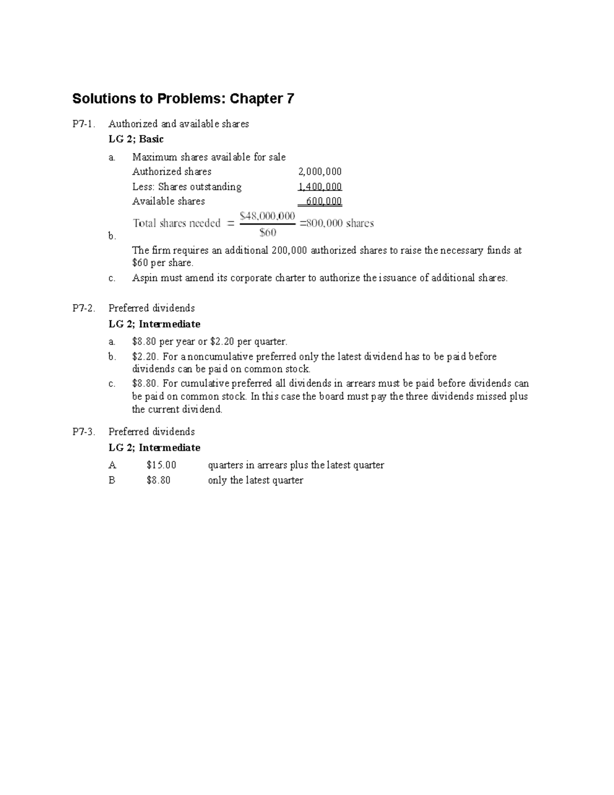 Chapter 7 Solutions - aisaisaisais - Solutions to Problems: Chapter 7 P7-1. Authorized and ...