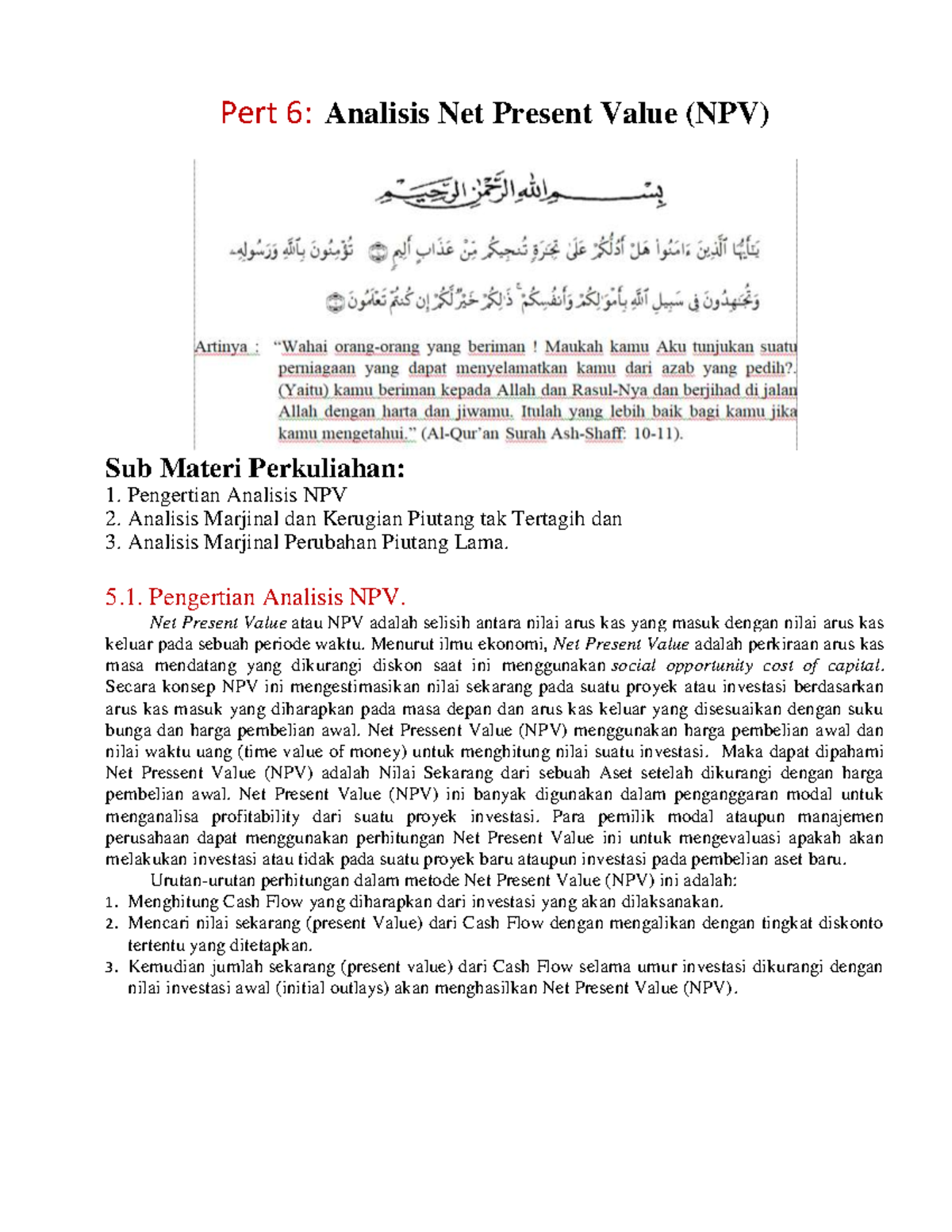 6. Npv dan analisis marjinal piutang - Pert 6: Analisis Net Present ...
