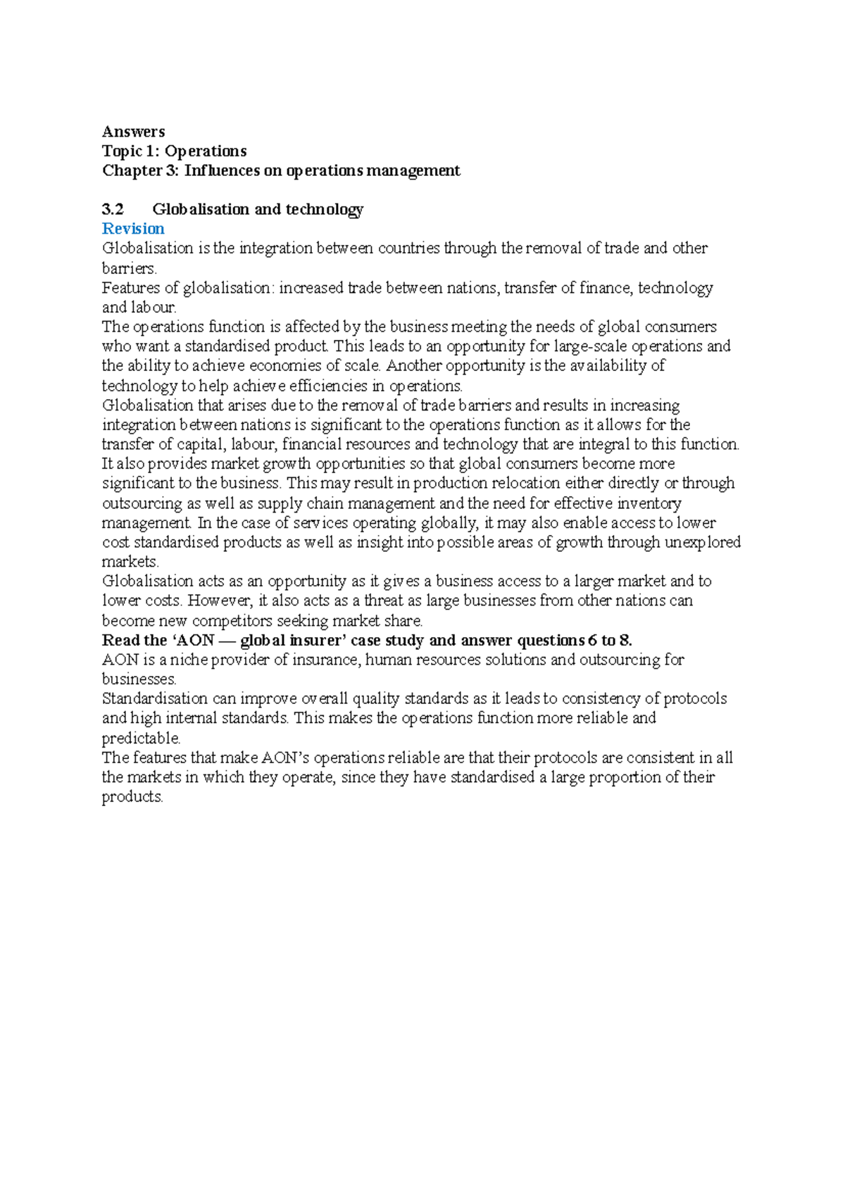 Chapter 3 (Answers) - Influences on Operations Management - Answers ...