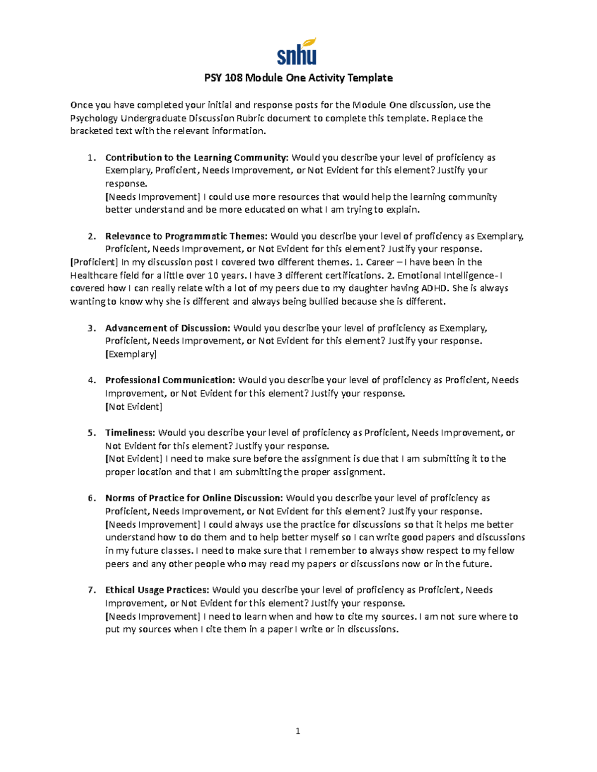 PSY 108 Module One Activity Template - PSY 108 Module One Activity ...