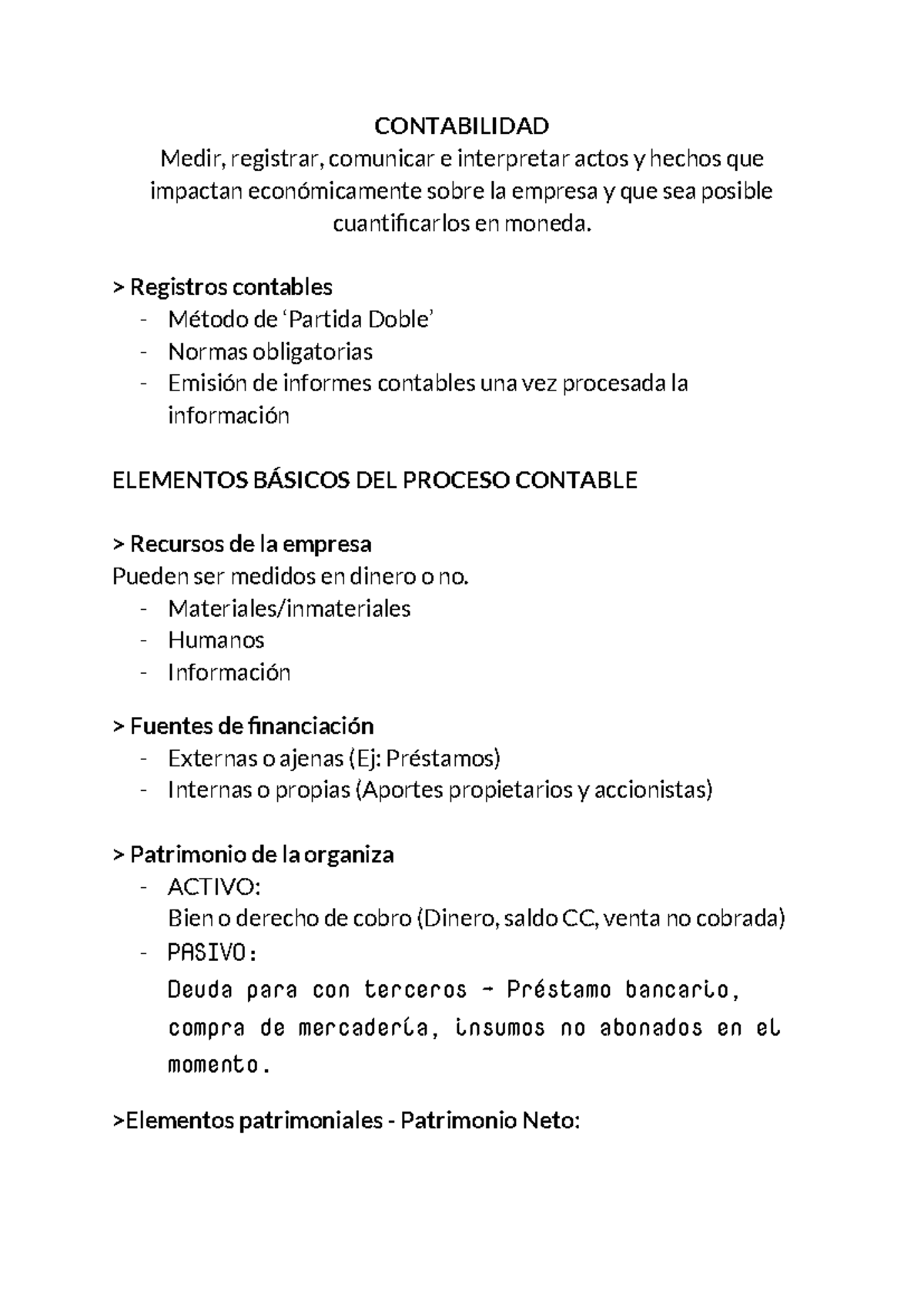 Resumen final teórico - Contabilidad I - CONTABILIDAD Medir, registrar ...