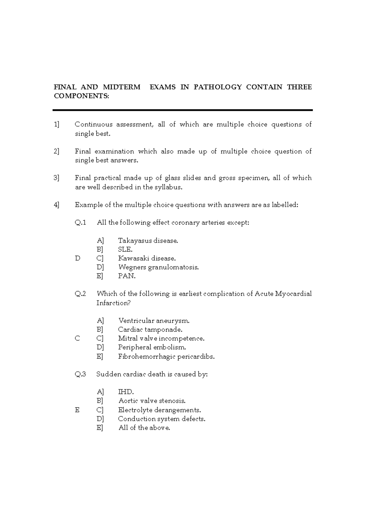 Questions Examples - FINAL AND MIDTERM EXAMS IN PATHOLOGY CONTAIN THREE ...