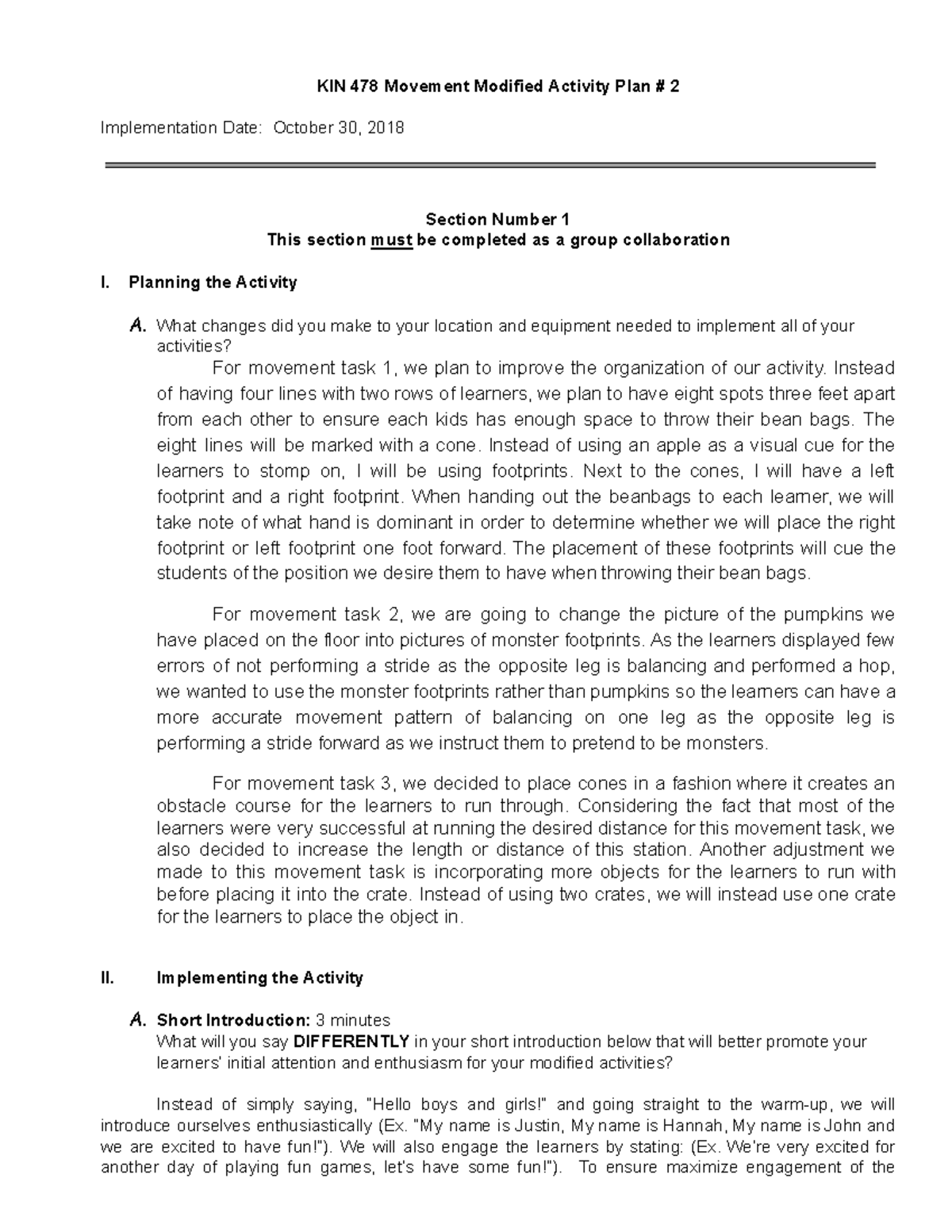 Modified Activity Plan Template - Protected - KIN 478 Movement Modified ...