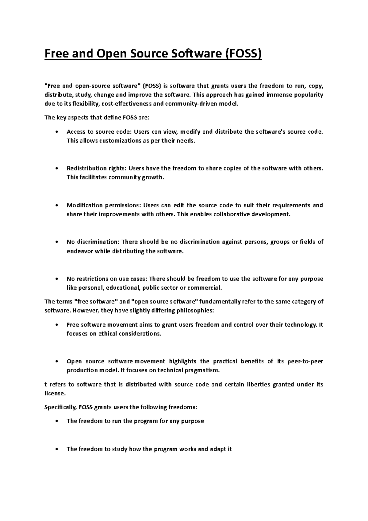 FOSS Assignment - Free and Open Source Software (FOSS) "Free and open-source software" - Studocu